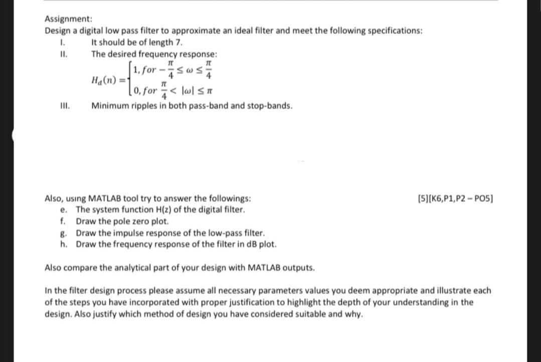 Solved Assignment: Design a digital low pass filter to | Chegg.com