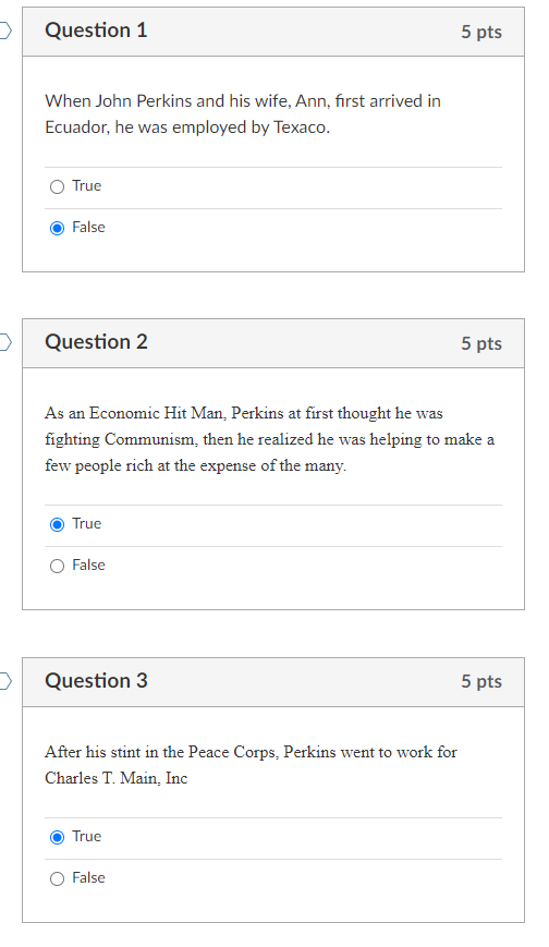 Solved > Question 1 5 pts When John Perkins and his wife, | Chegg.com