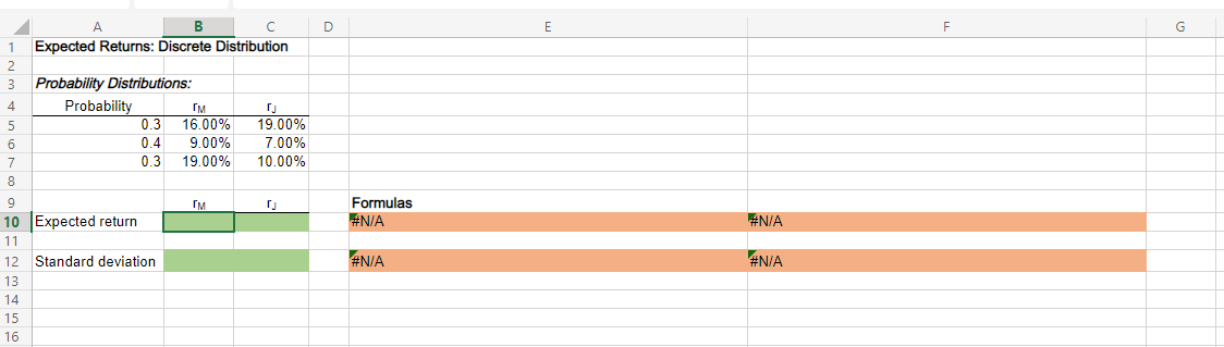 Solved D E F G B Expected Returns: Discrete Distribution | Chegg.com