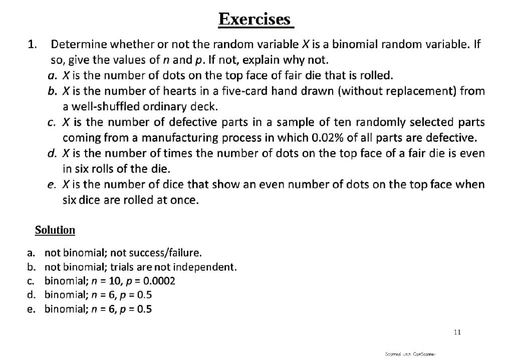Solved Exercises 1. Determine whether or not the random | Chegg.com
