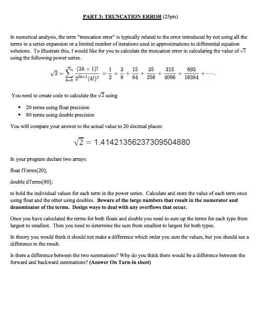 Part 3 Truncation Error 25pts In Numerical