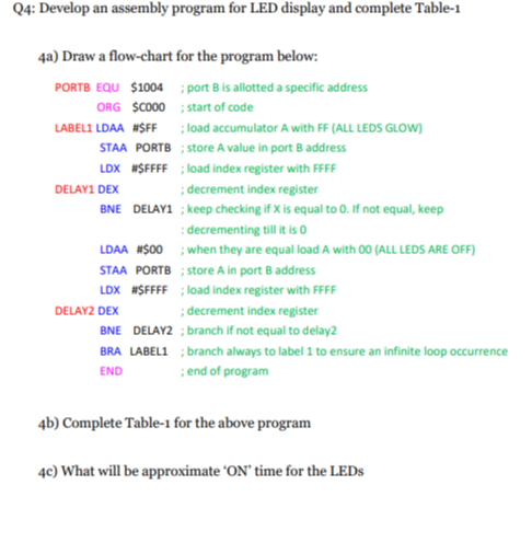 Q4: Develop an assembly program for LED display and | Chegg.com