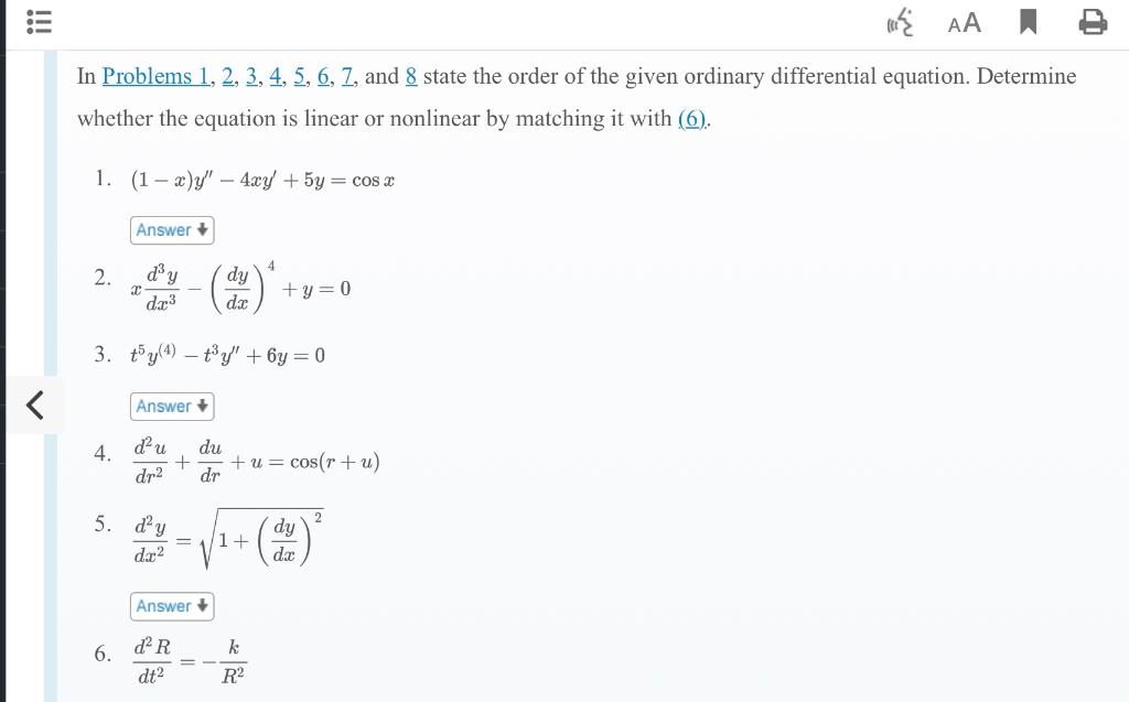 Solved In Problems 1,2,3,4,5,6,7, and 8 state the order of | Chegg.com