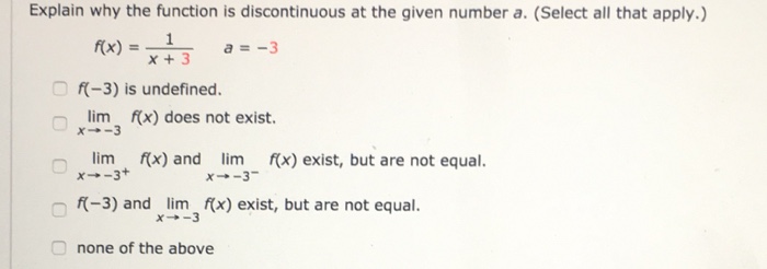 Solved Explain why the function is discontinuous at the | Chegg.com