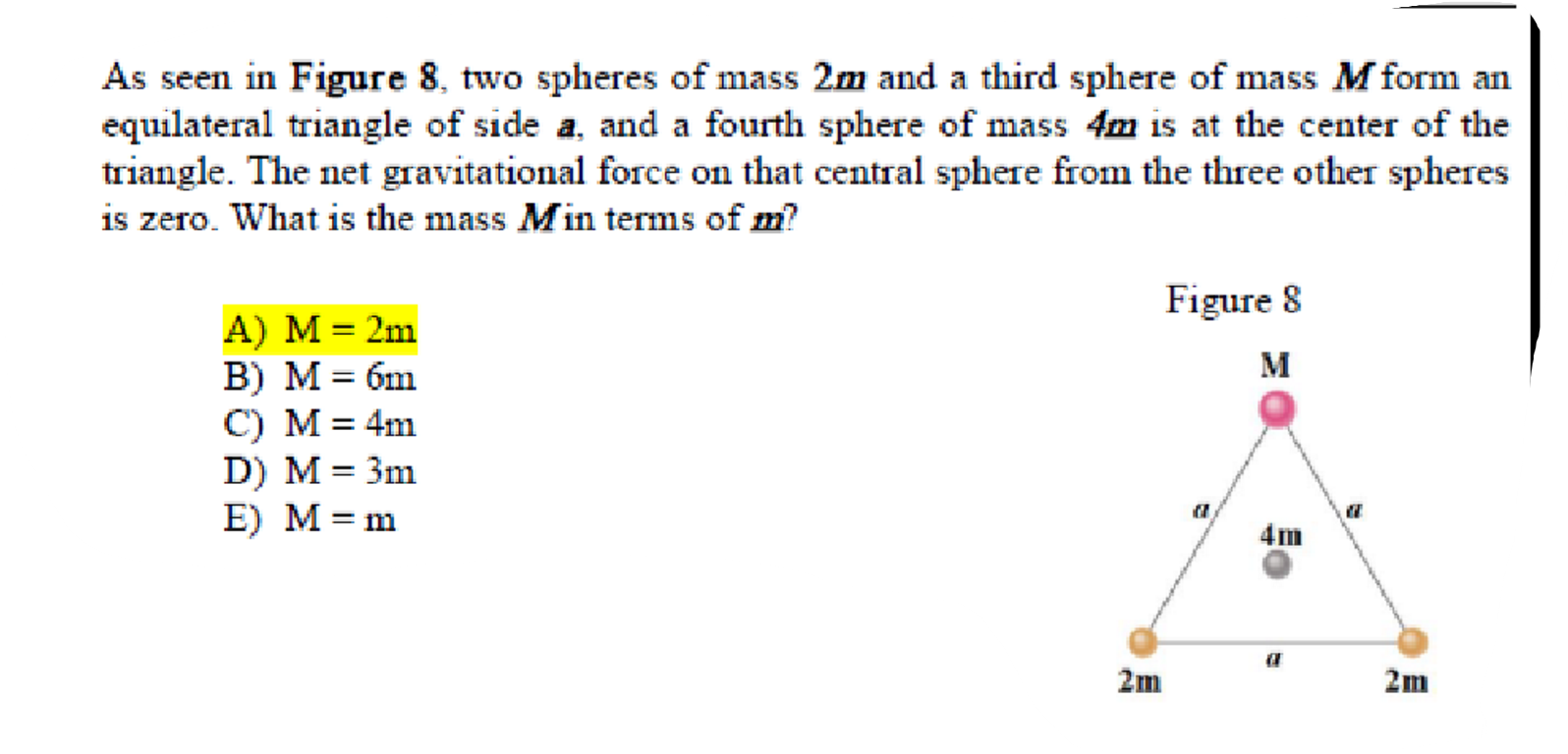 Solved As seen in Figure 8 , two spheres of mass 2 m and a | Chegg.com