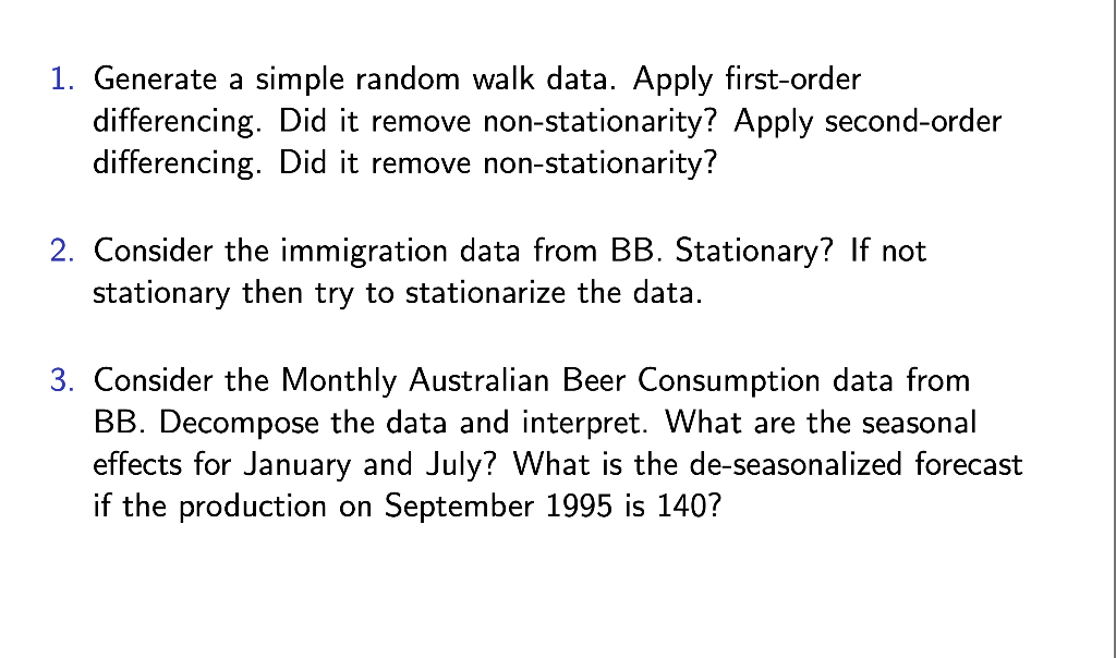 1. Generate a simple random walk data. Apply | Chegg.com