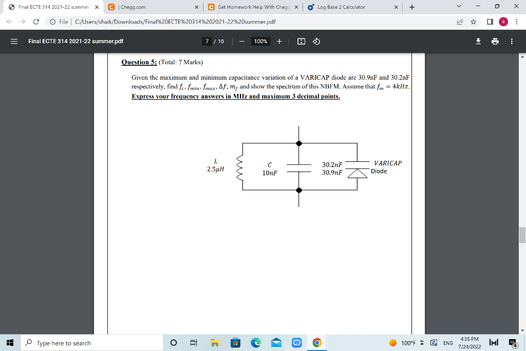 Given the maximum and minimum capacitance variation | Chegg.com