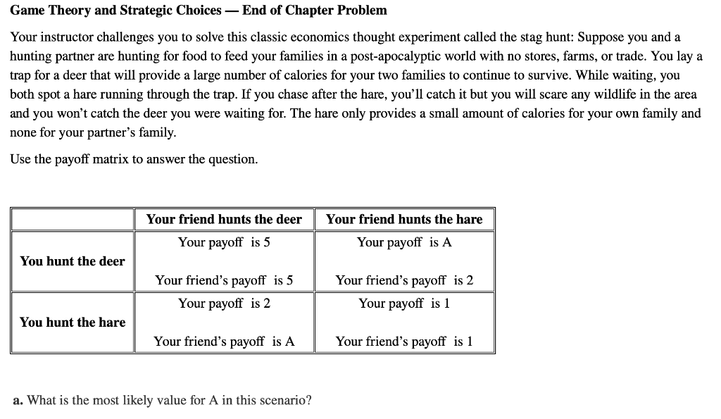 Solved Game Theory and Strategic Choices — End of Chapter | Chegg.com