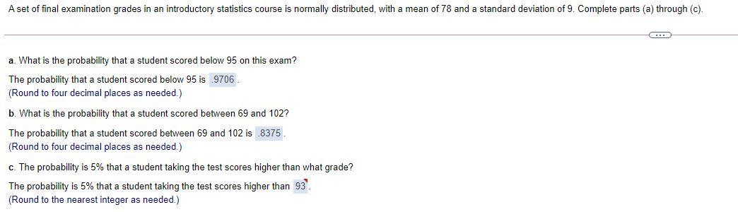 Solved A set of final examination grades in an introductory | Chegg.com