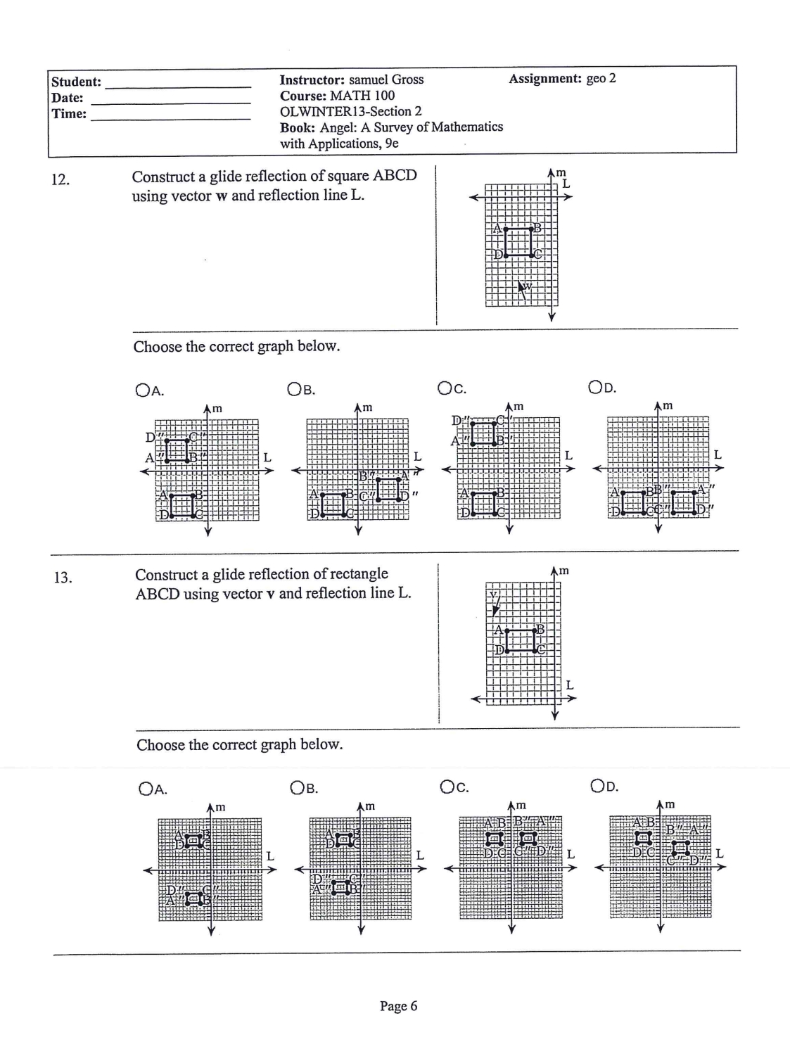 Solved Student:Date:Time:Instructor: samuel GrossCourse: | Chegg.com