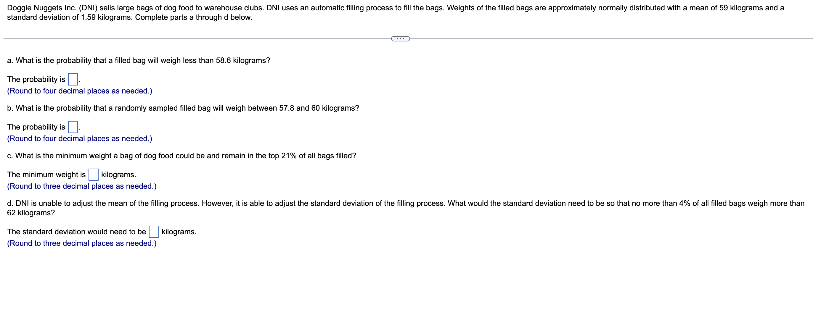 Solved standard deviation of 1.59 kilograms. Complete parts | Chegg.com