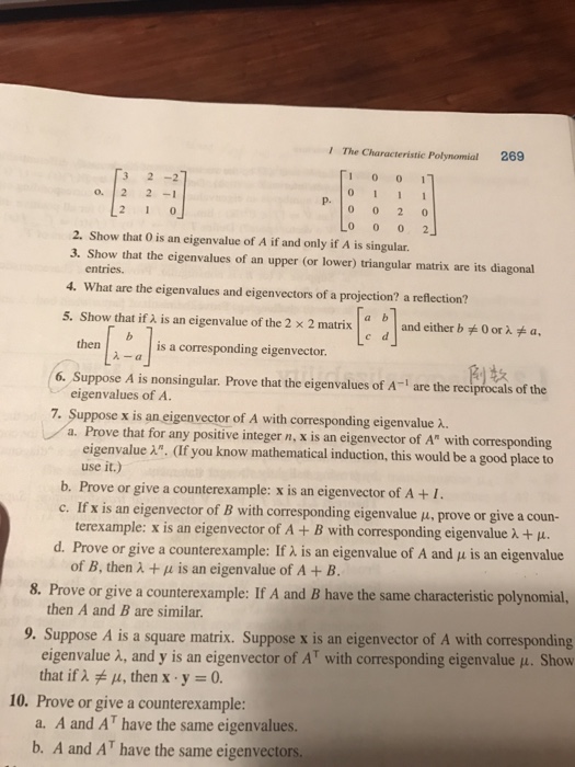 Solved The Characteristic Polynomial 269 I o 11 0 0 0 2 2. | Chegg.com