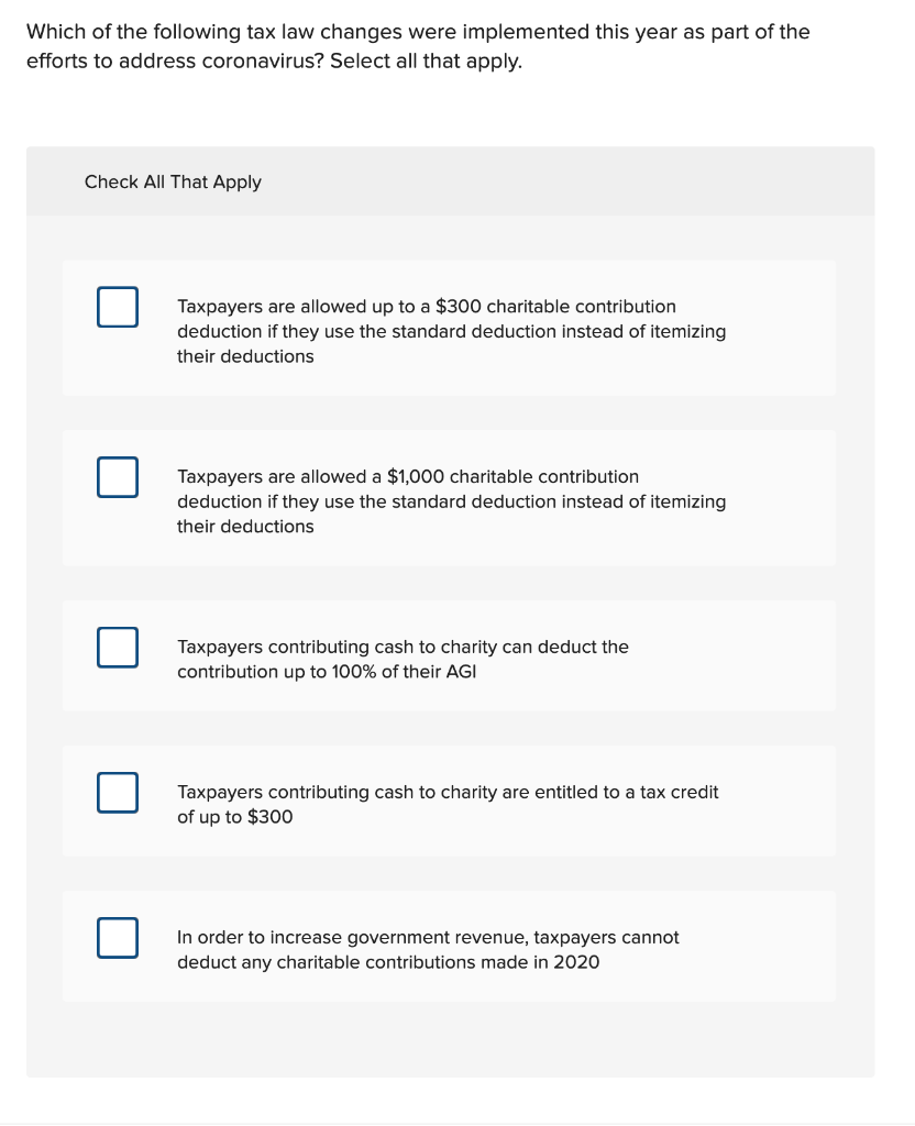 Solved Which of the following tax law changes were | Chegg.com