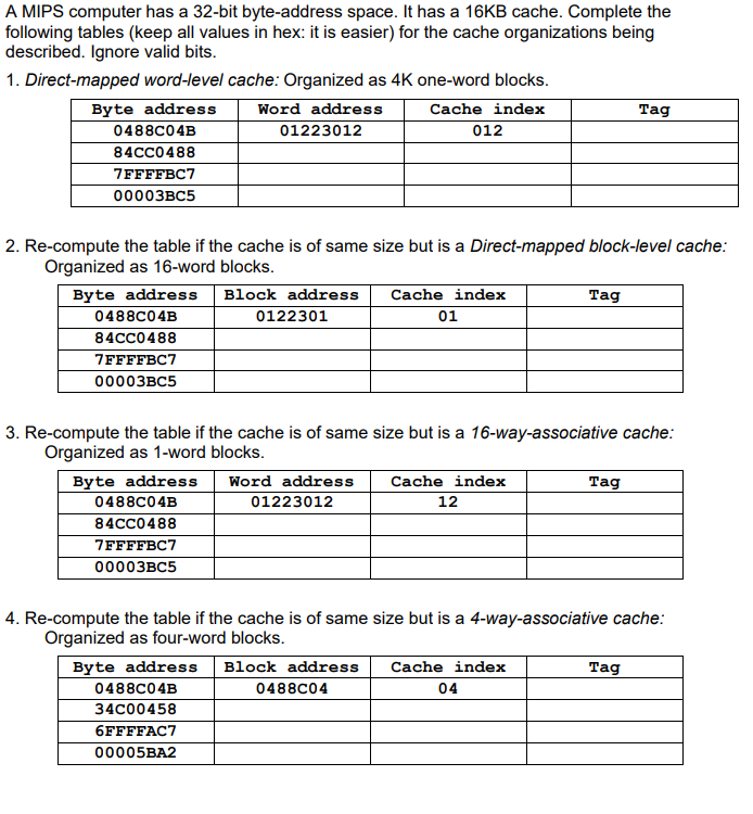 Solved A MIPS computer has a 32-bit byte-address space. It | Chegg.com