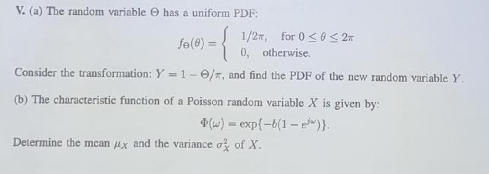 Solved V. (a) The random variable has a uniform PDF: 1/2, | Chegg.com