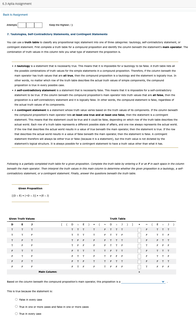 Solved 7. Tautologies, Self-Contradictory Statements, and | Chegg.com