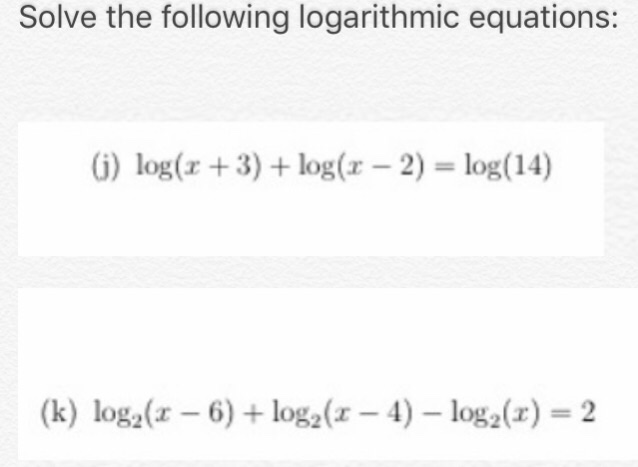 Solved Solve the following logarithmic equations: log(x + | Chegg.com