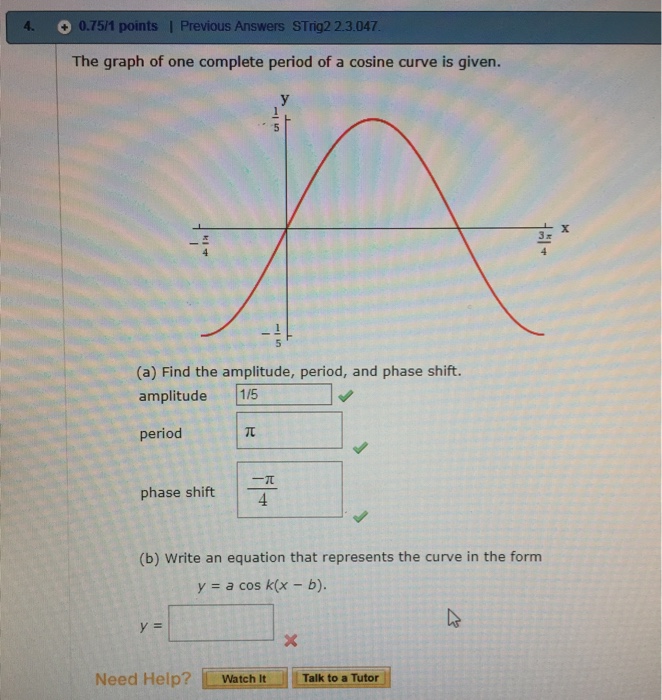 Solved The graph of one complete period of a cosine curve is | Chegg.com