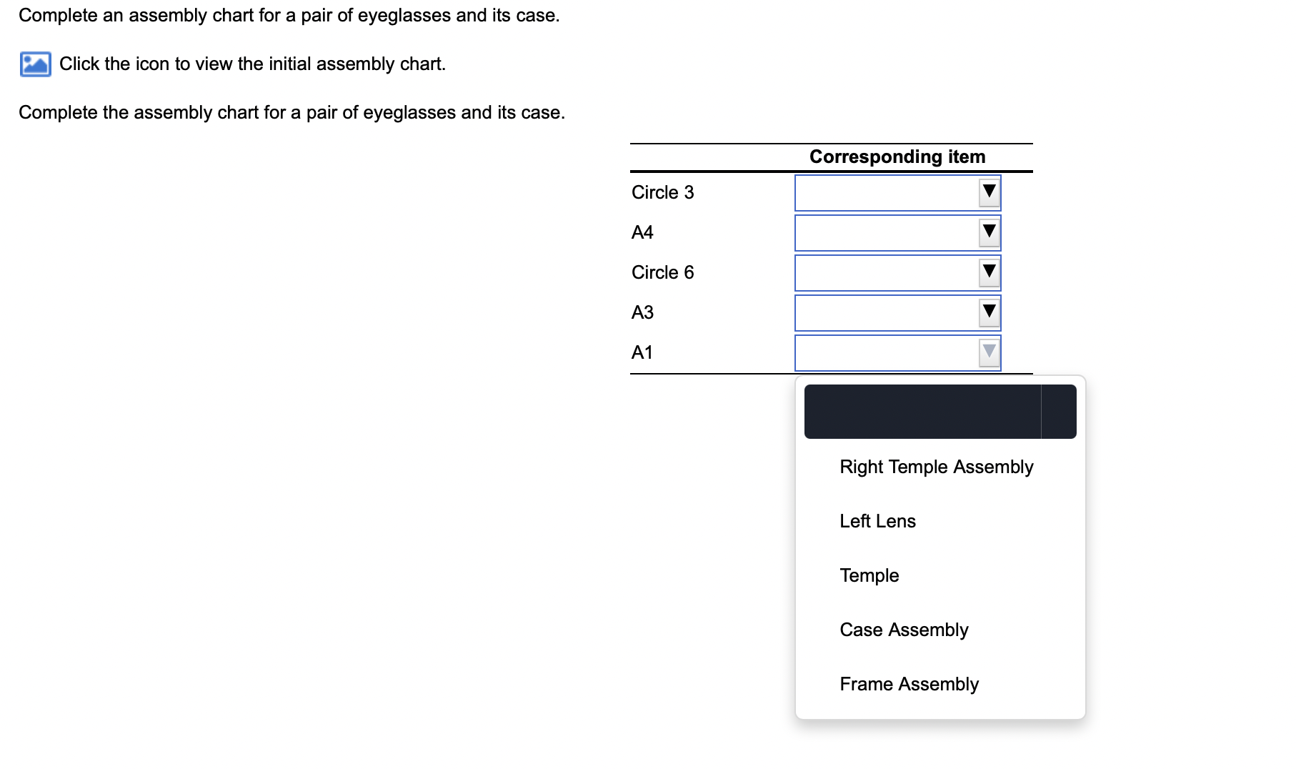 Solved Complete an assembly chart for a pair of eyeglasses | Chegg.com