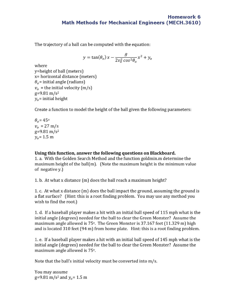 Homework 6 Math Methods for Mechanical Engineers | Chegg.com