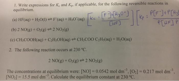 Solved 1. Write expressions for Ke and Kp, if applicable, | Chegg.com