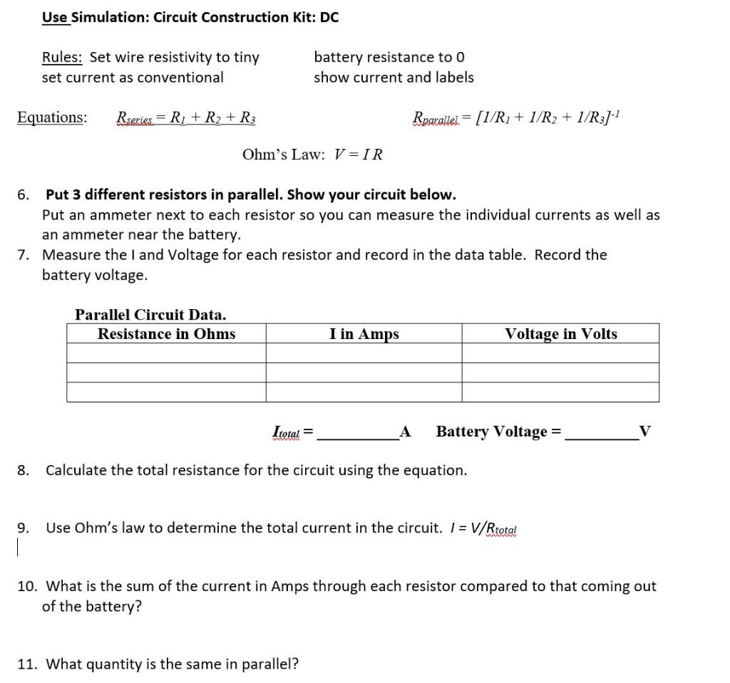 Solved Use Simulation: Circuit Construction Kit: DC Ohm's | Chegg.com
