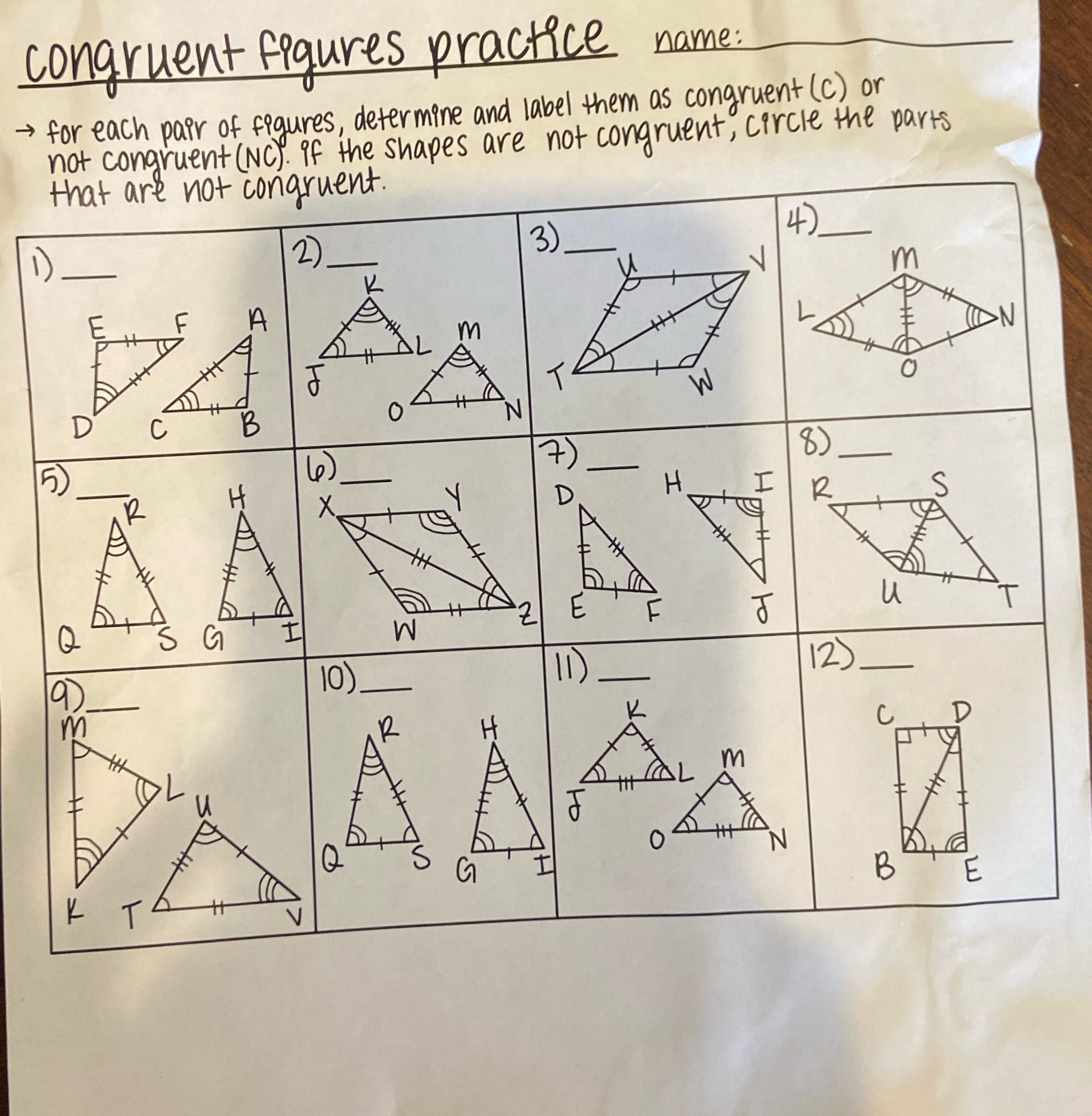 Solved congruent figures practice name: \( \rightarrow \) | Chegg.com