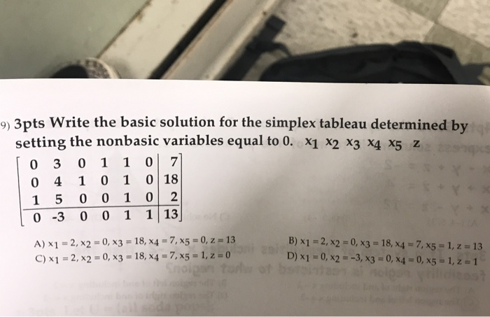 Solved 9) 3pts Write the basic solution for the simplex | Chegg.com