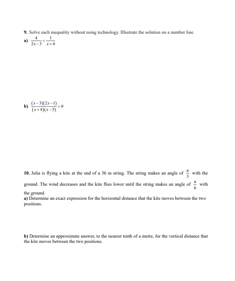 Solved 9. Solve each inequality without using technology. | Chegg.com