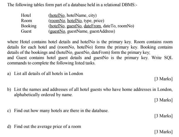 Solved The following tables form part of a database held in | Chegg.com