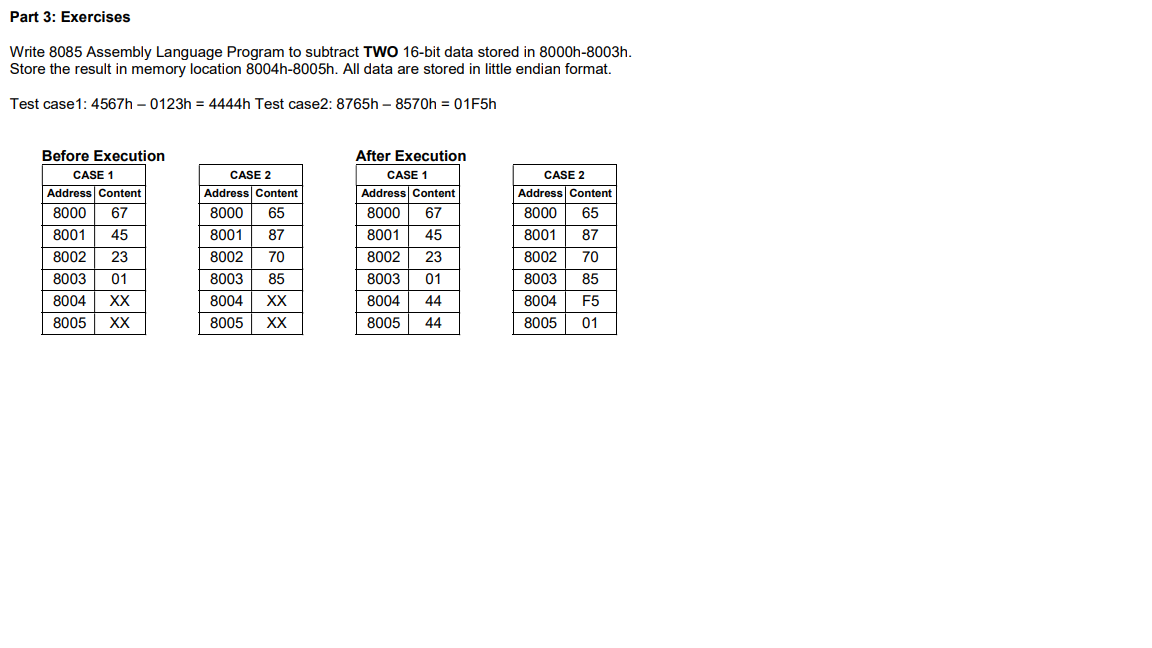 Solved Part 3 Exercises Write 8085 Assembly Language