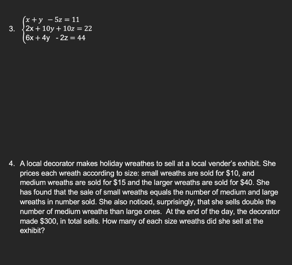 Solved Solve the following linear systems. Be sure to check | Chegg.com