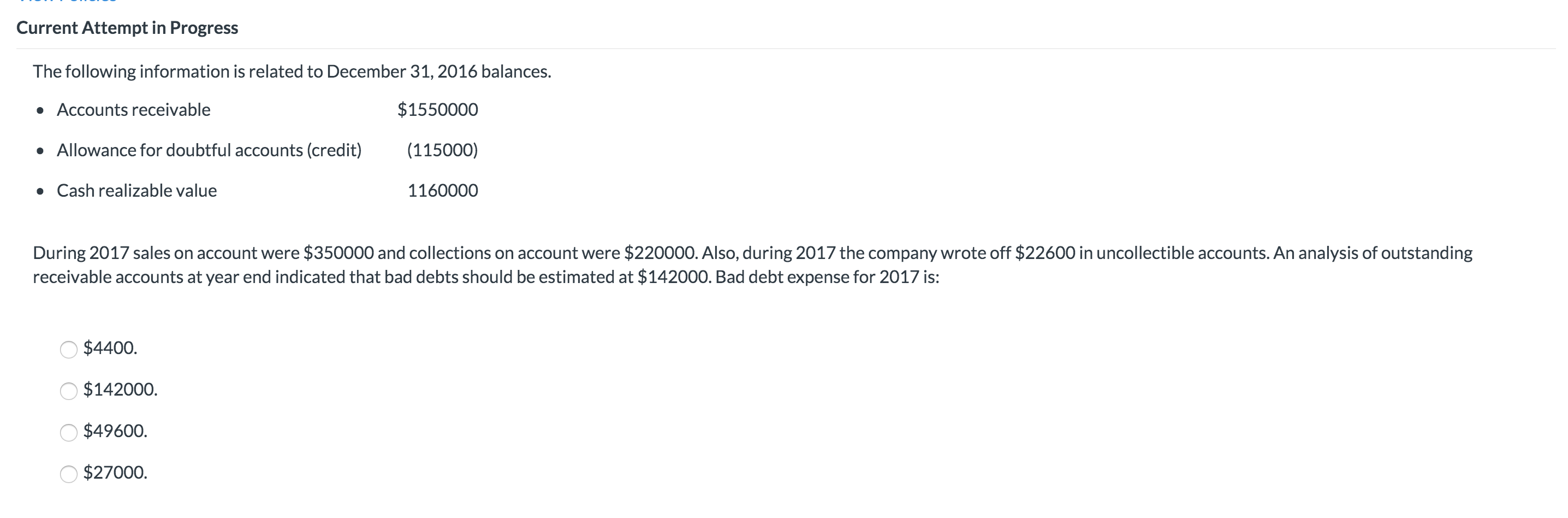 Solved Current Attempt in Progress The following information | Chegg.com