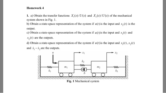 Solved Homework 4 1. a) Obtain the transfer functions | Chegg.com