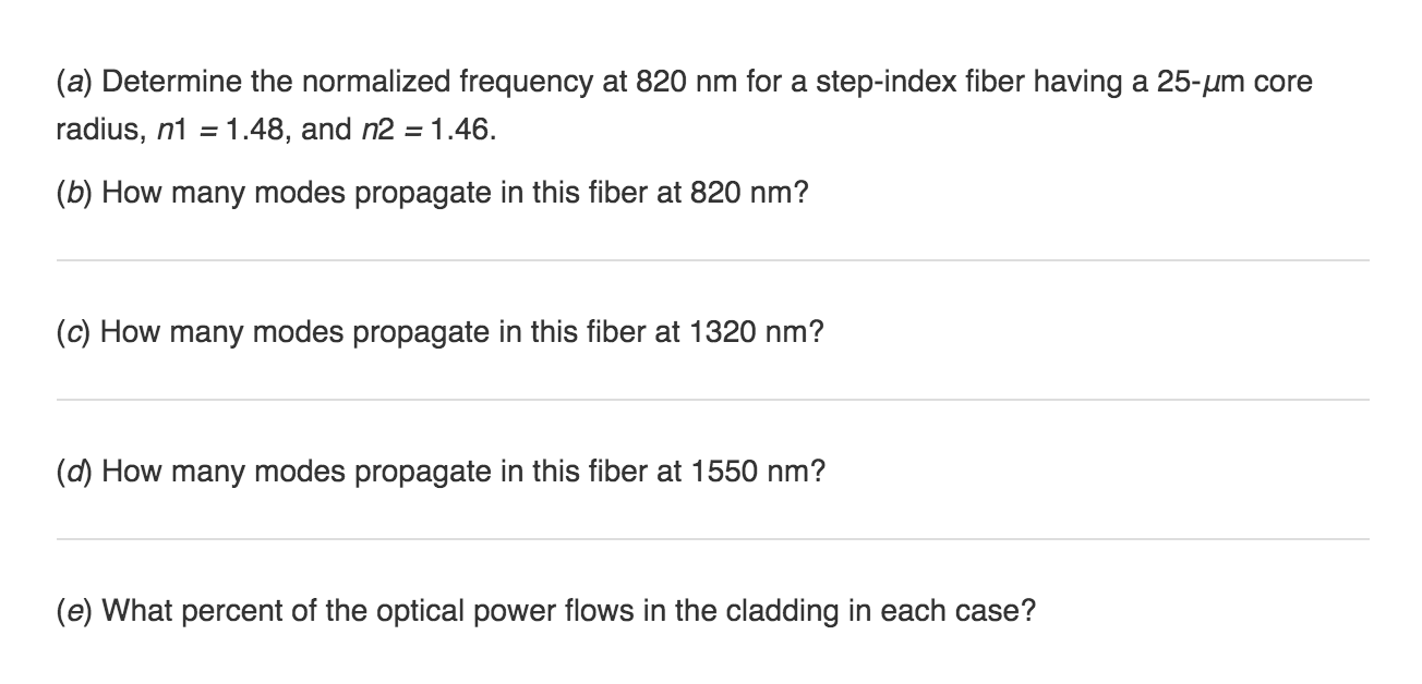 Solved (a) Determine the normalized frequency at 820 nm for | Chegg.com