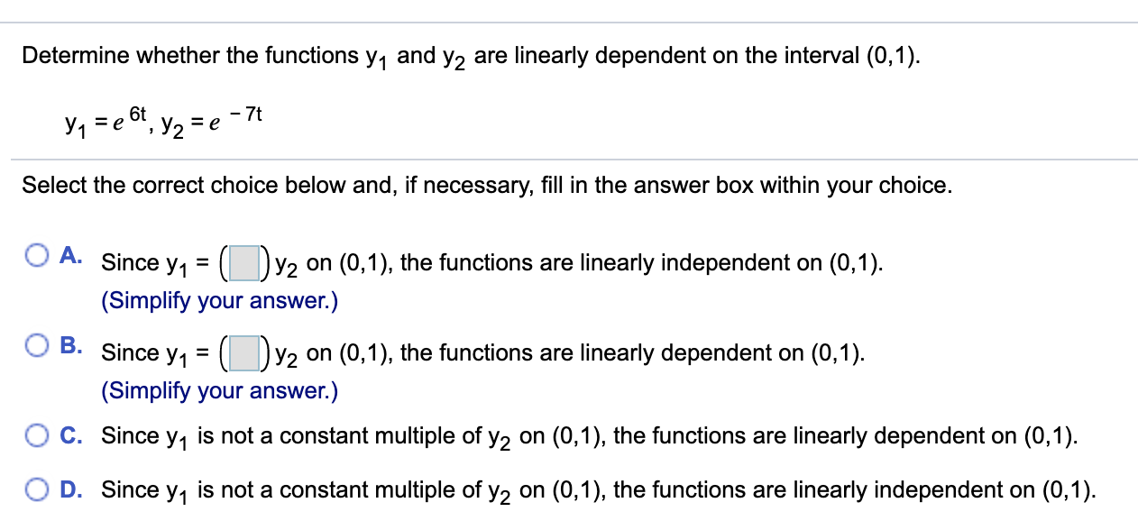 Solved Determine whether the functions yn and Y2 are | Chegg.com