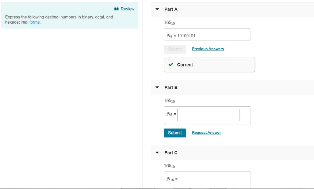 Solved Review Part A Express the following decimal numbers | Chegg.com