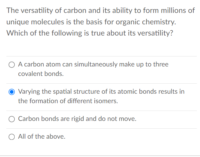 Solved The versatility of carbon and its ability to form | Chegg.com