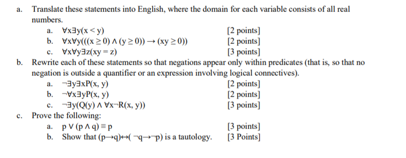 Solved a. Translate these statements into English, where the | Chegg.com
