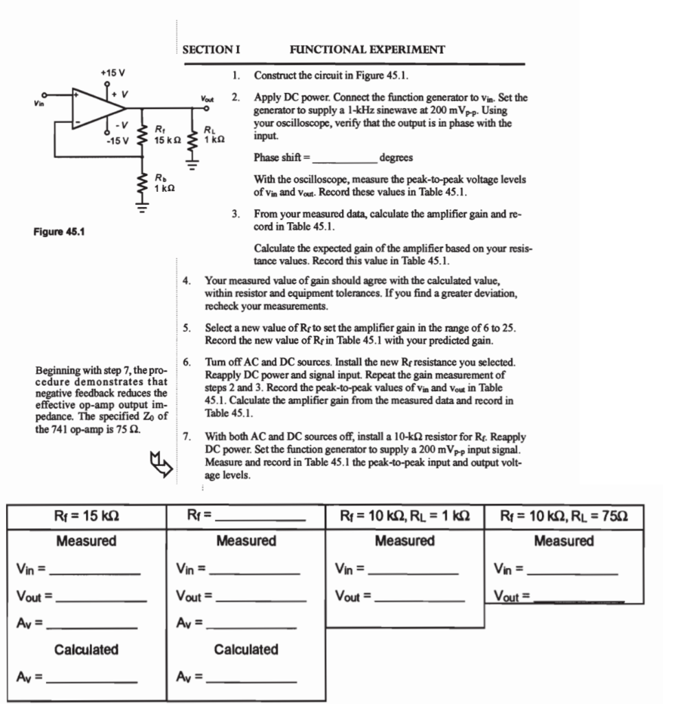 Solved SECTIONI FUNCTIONAL EXPERIMENT -V क wwth +15 V 1. | Chegg.com