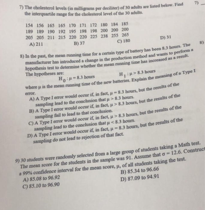 Solved levels (in milligrams per deciliter) of 30 adults are | Chegg.com