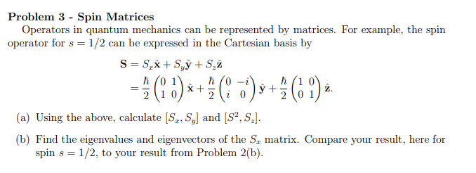 Solved Problem 3 Spin Matrices Operators In Quantum