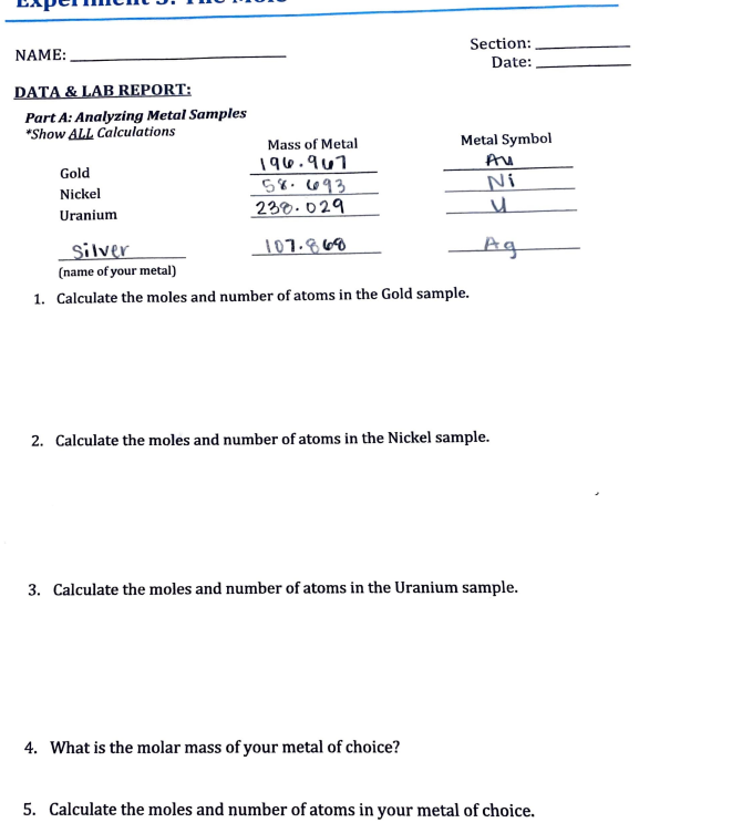 Solved NAME: Section: Date: DATA & LAB REPORT: Part A: | Chegg.com