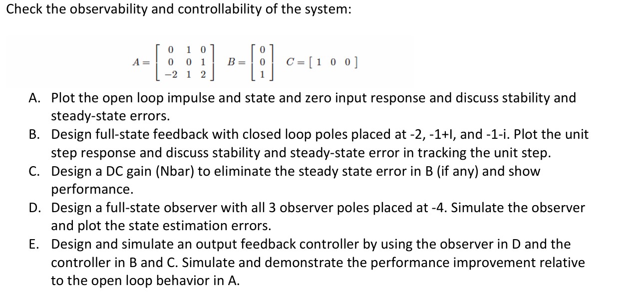 Solved Check the observability and controllability of the | Chegg.com