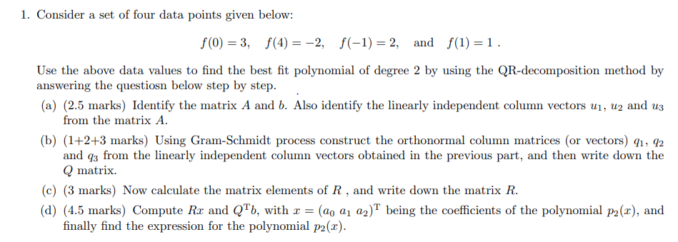 Solved 1. Consider a set of four data points given below: | Chegg.com