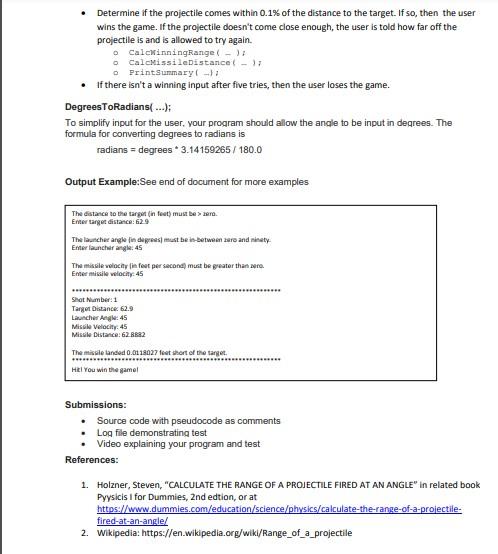 Missile Game or Calculate the Range of a Projectile | Chegg.com
