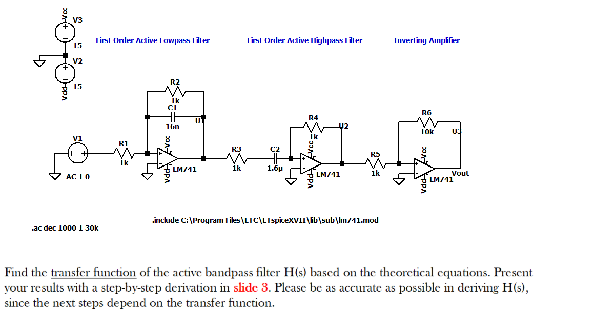 Solved V3 First Order Active Lowpass Filter First Order | Chegg.com