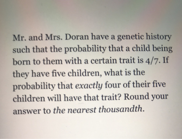 Solved Mr. and Mrs. Doran have a genetic history such that | Chegg.com