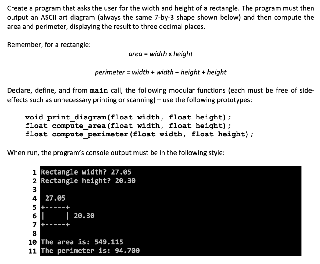 Solved Create a program that asks the user for the width and | Chegg.com