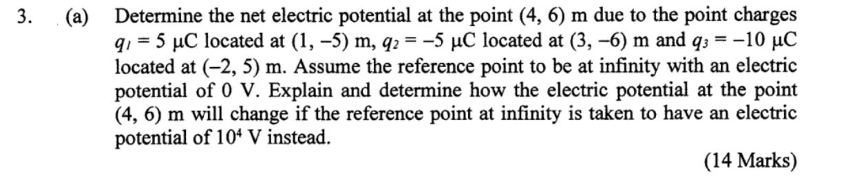 Solved 3. (a) Determine the net electric potential at the | Chegg.com